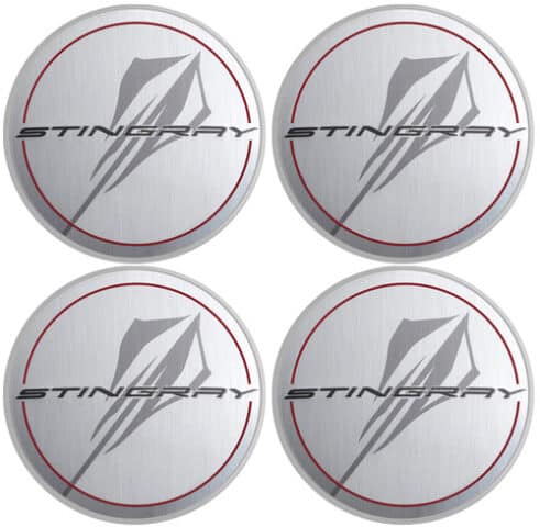 GM C8 Corvette Center Caps - Silver w Stingray Logo - Corvette Garage