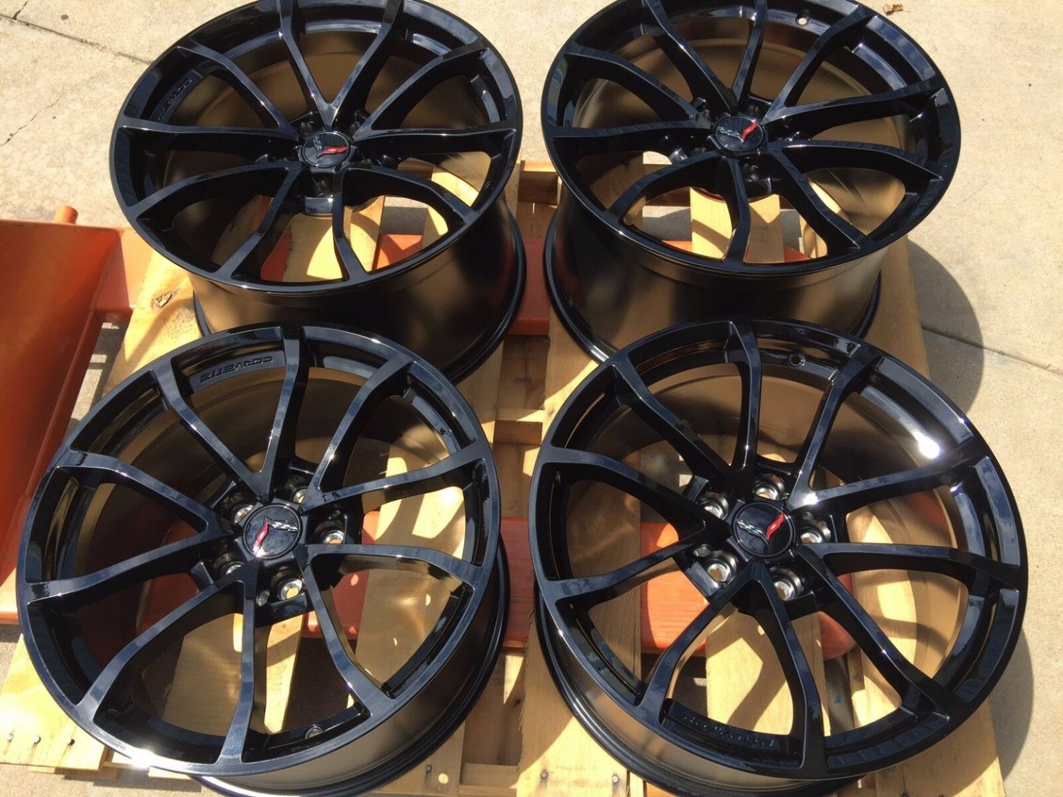 GM OEM C7 Grand Sport Gloss Black Corvette Wheel Set